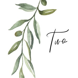 Olive Branch Wedding Table Number Template 1-8, Mediterranean Branch ...