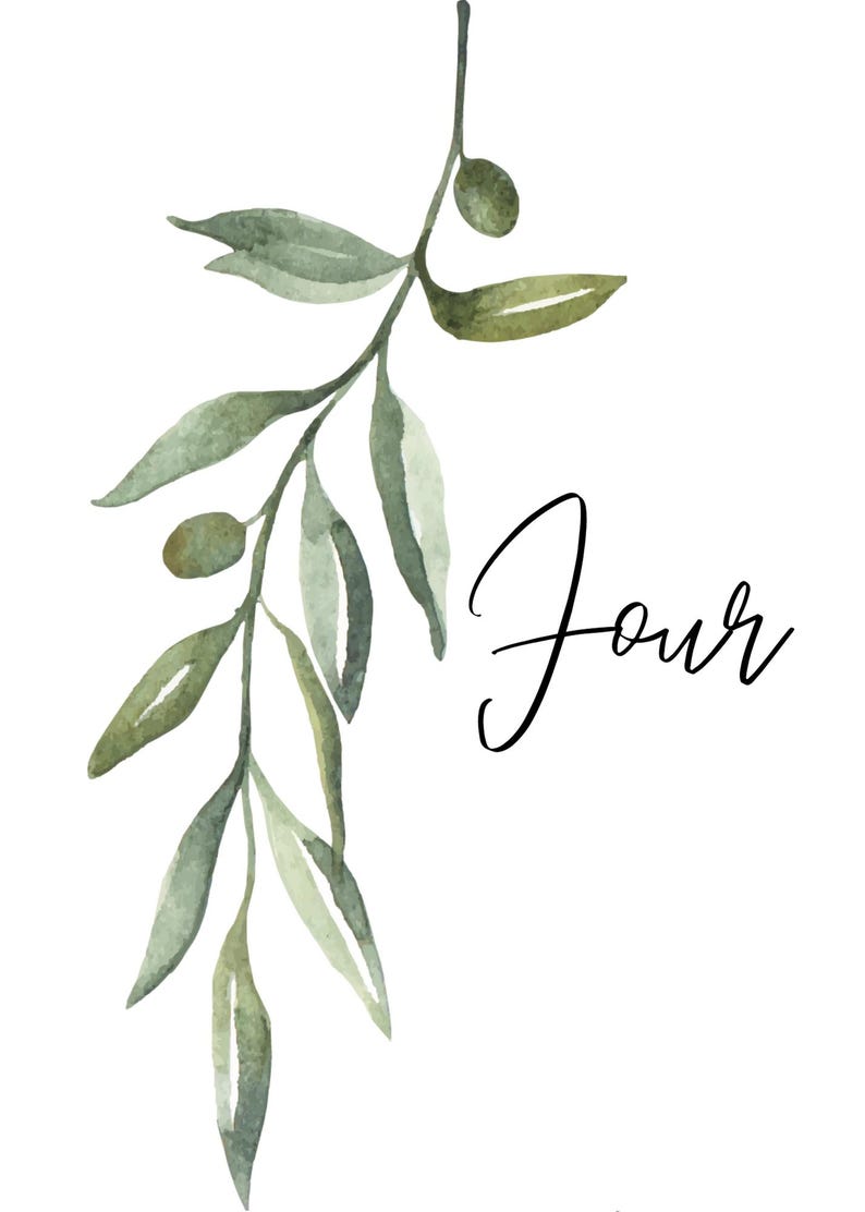 Olive Branch Wedding Table Number Template 1-8, Mediterranean Branch ...