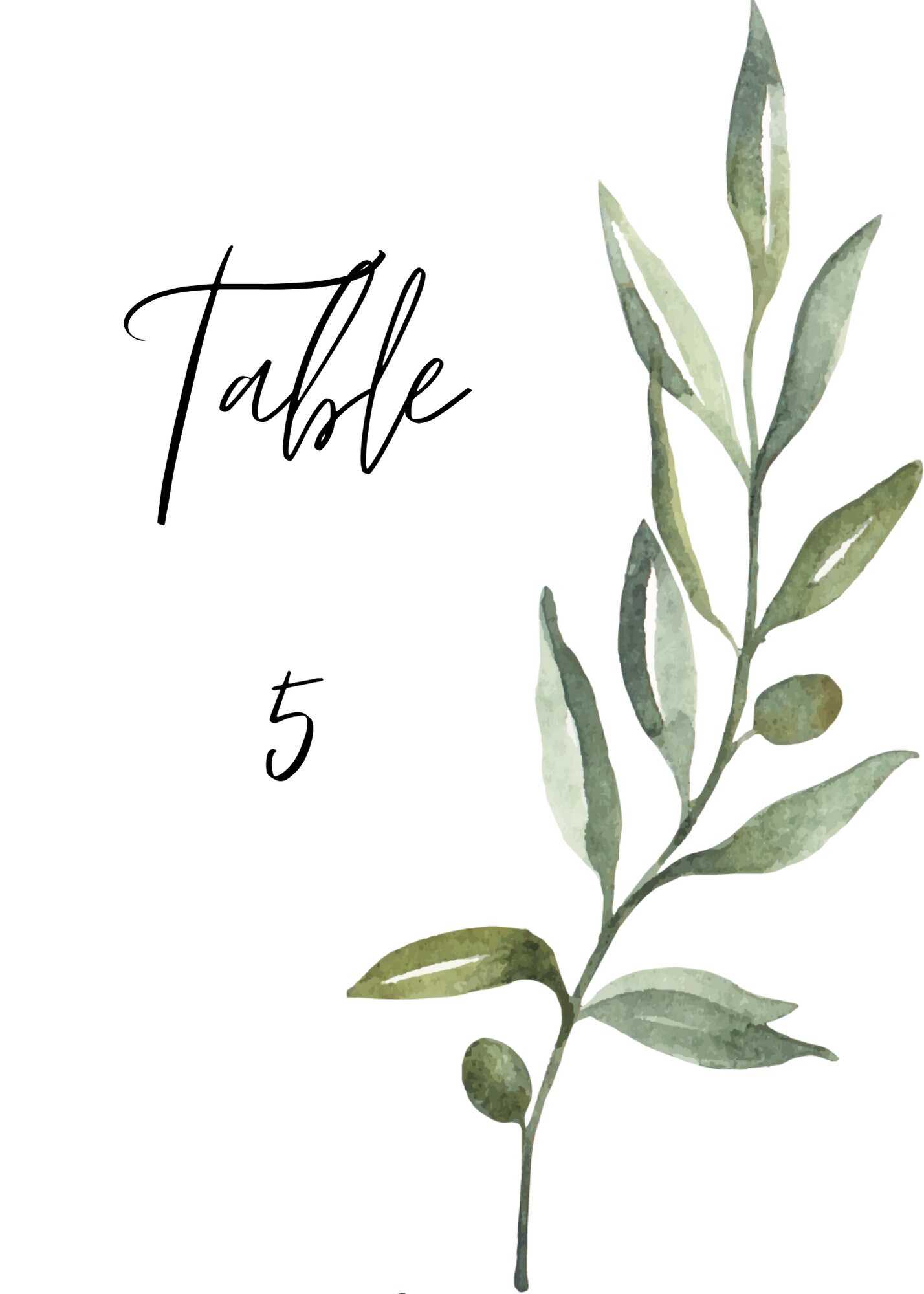Olive Branch Wedding Table Number Template, Mediterranean Branch Event ...