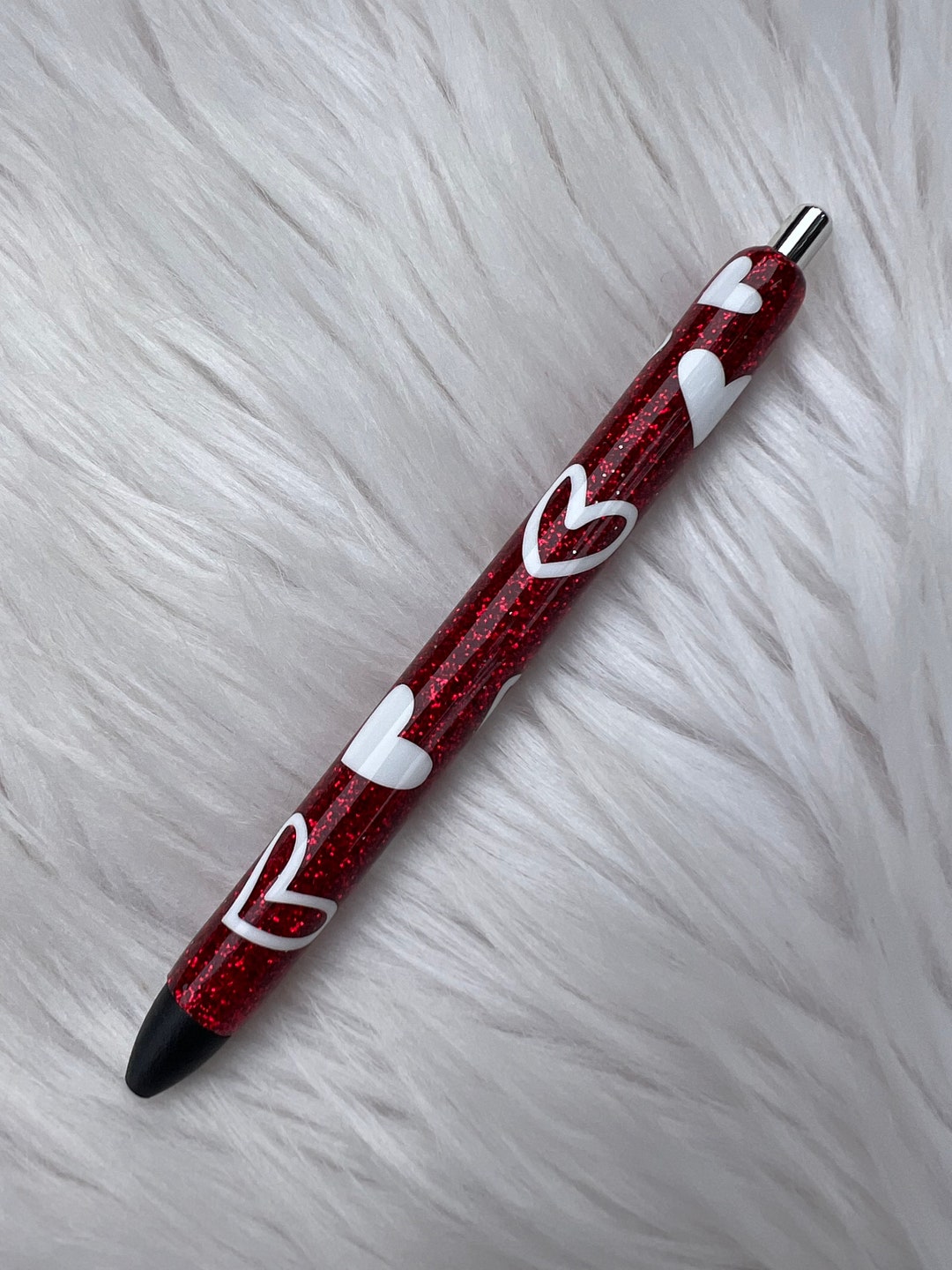 RTS ~ Ready to Ship ~ Glitter Pen ~ Hearts ~ Red Glitter ~ White Hearts ...