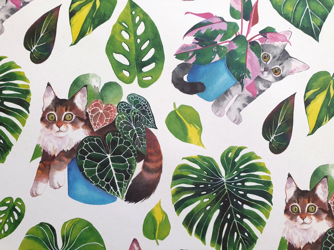 Plants and Cats Wrapping Paper: Recycled DIN A2 Sheet - Etsy
