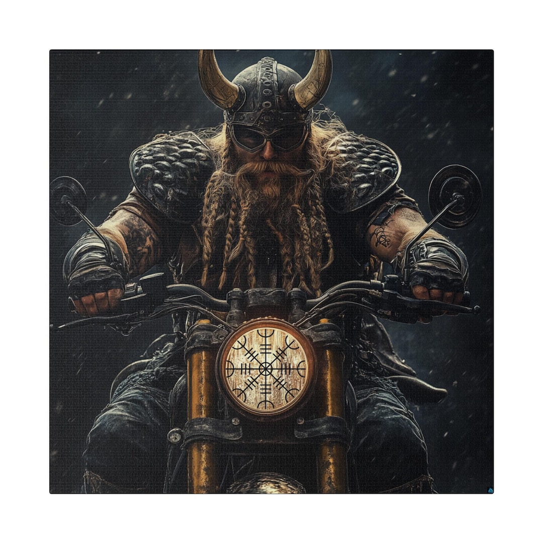 Canvas Wall Art, Viking on Motorcycle Stretched Canvas, Norse Warrior ...
