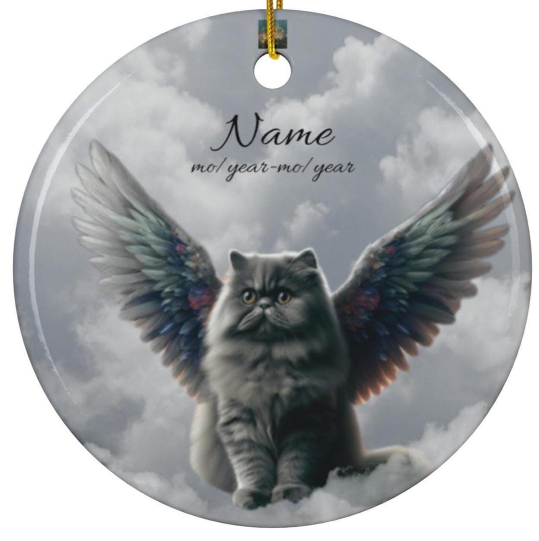 Personalized Grey Long Hair Cat Angel Ceramic Ornament, Custom Grey Cat ...