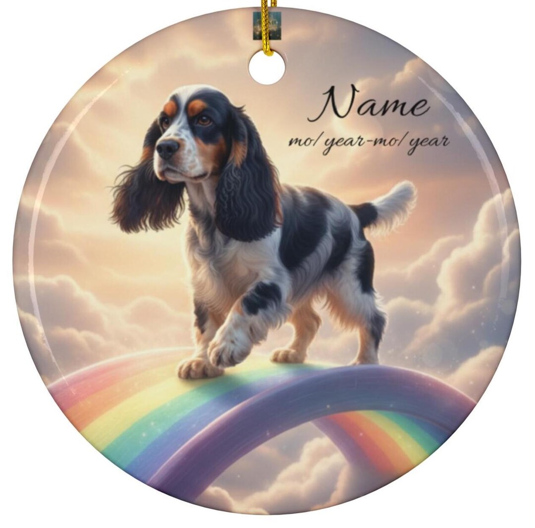 Personalized Tricolor Cocker Spaniel Rainbow Bridge Ceramic Ornament ...