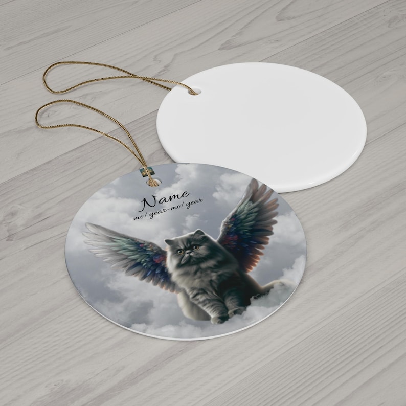 Personalized Grey Long Hair Cat Angel Ceramic Ornament, Custom Grey Cat ...