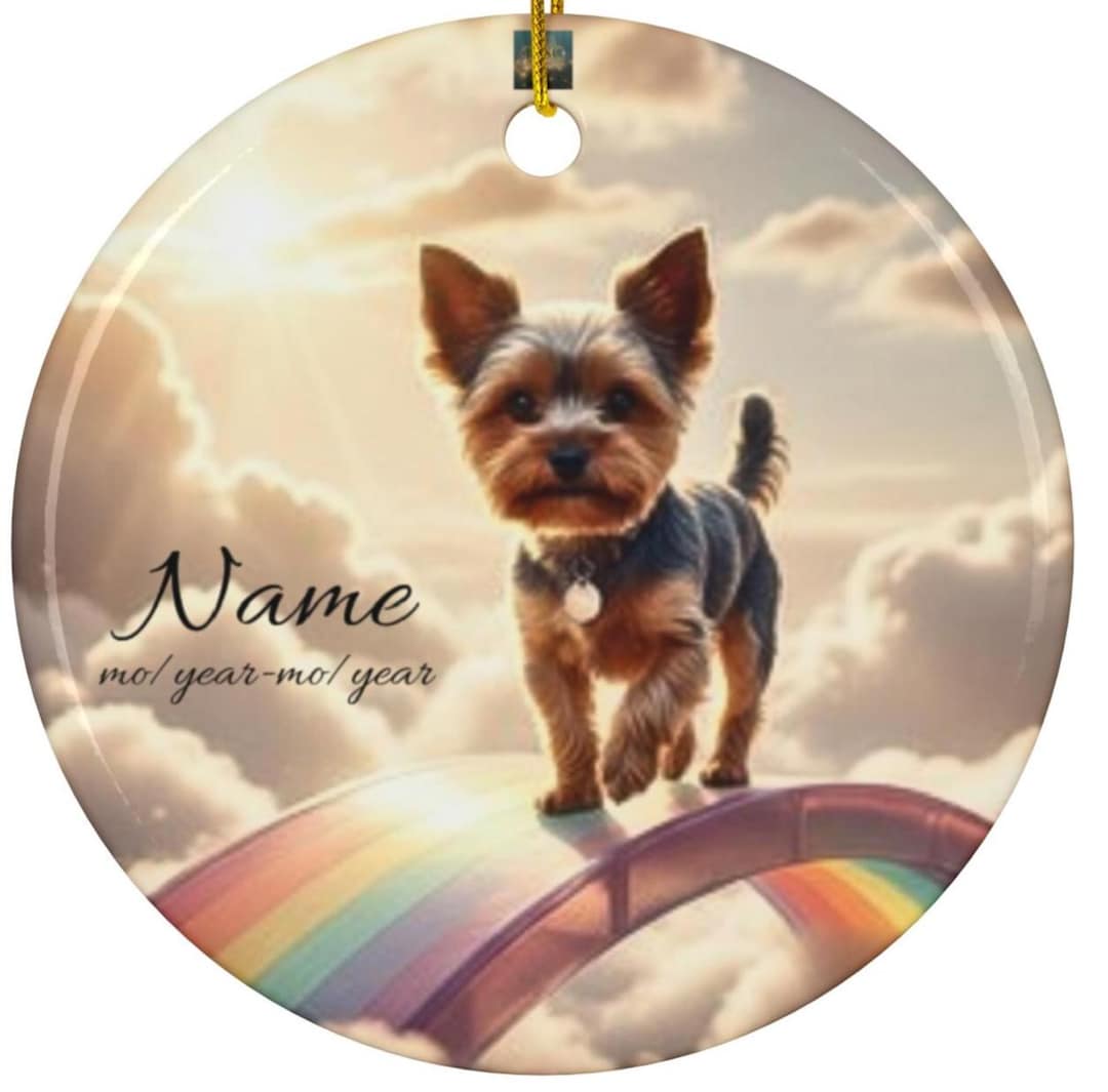 Personalized Yorkshire Terrier Rainbow Bridge Ceramic Ornament, Custom ...