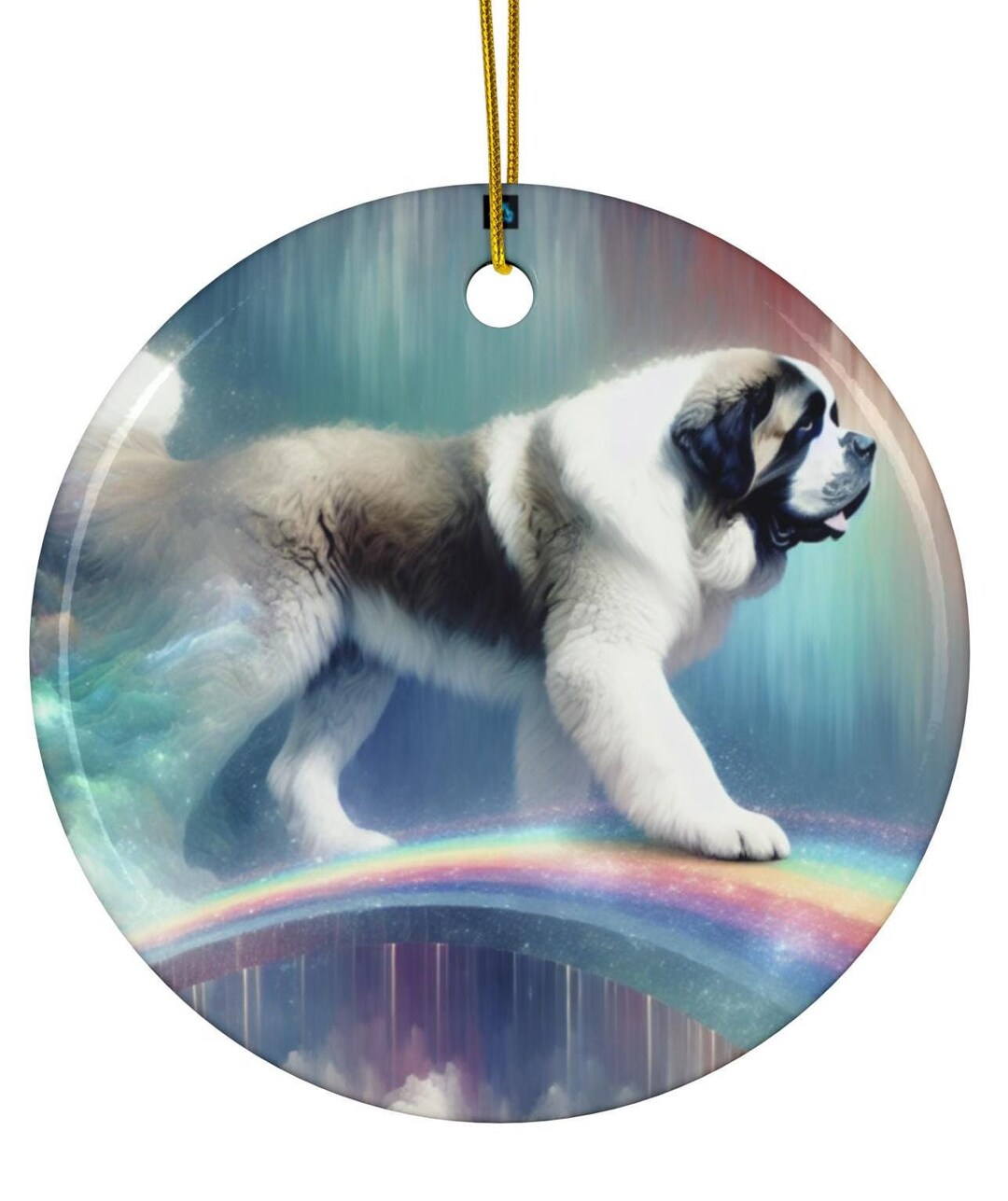 Personalized Saint Bernard Dog Crossing Rainbow Bridge Ornament, Custom ...