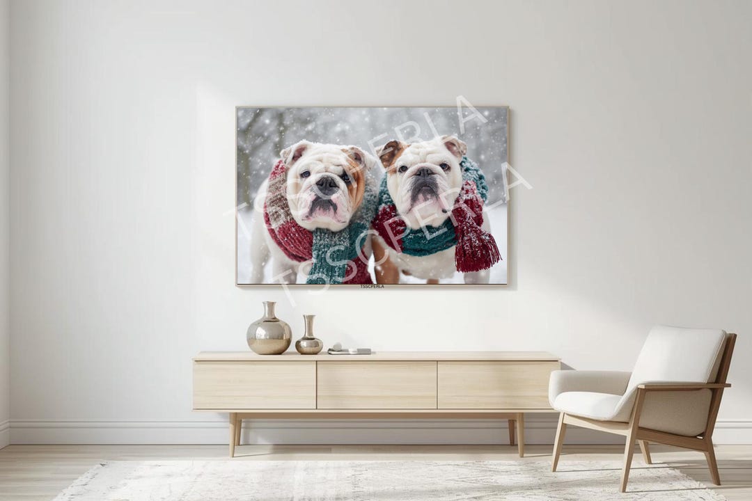 Bulldog Christmas Wall Art Set of 5, English Bulldog Winter Prints ...