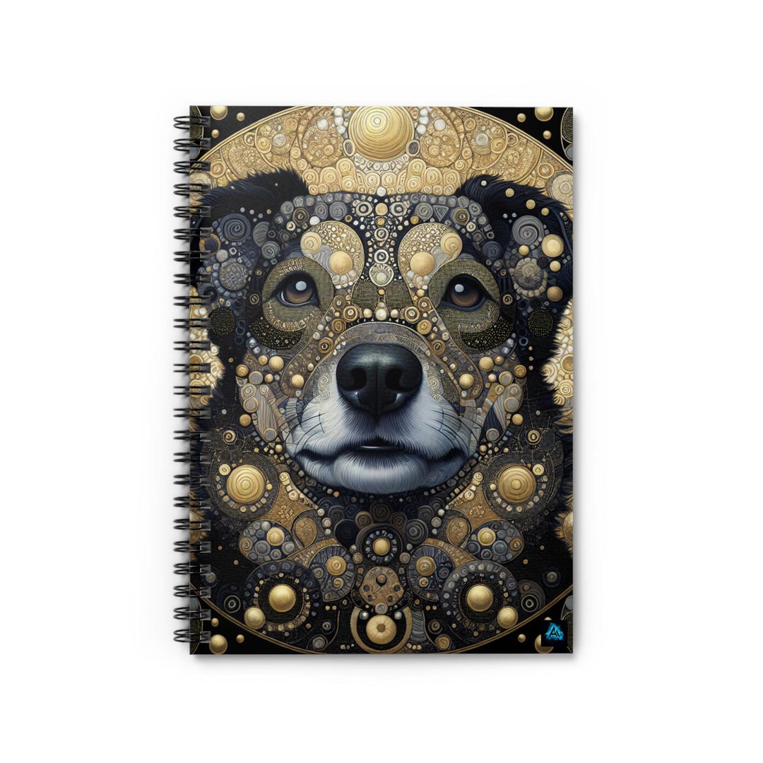 Klimt Inspired Black Dog Spiral Notebook , Ruled Line Journal for Art ...