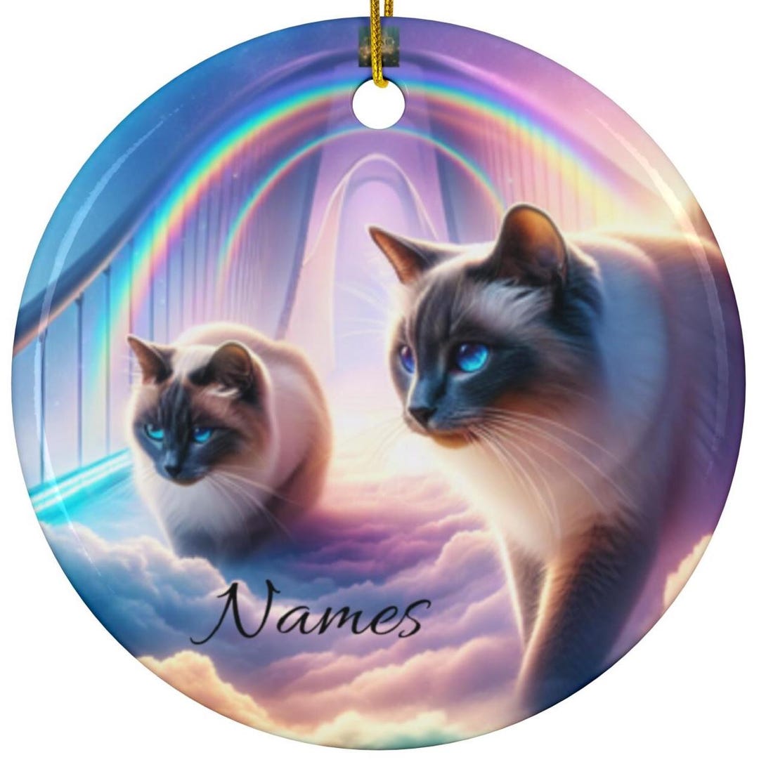 Personalized Siamese Cats Rainbow Bridge Ceramic Ornament, Custom ...