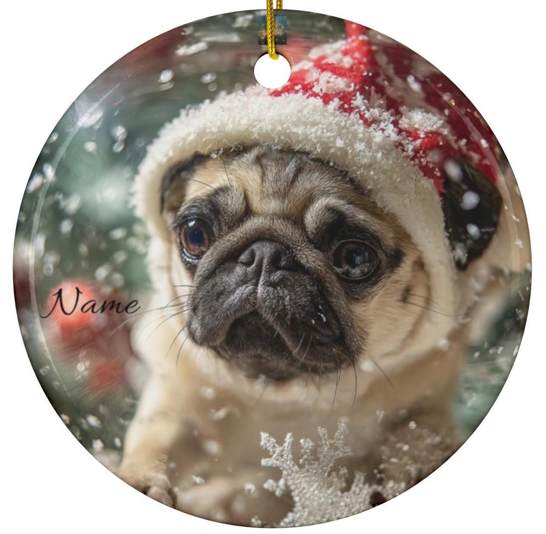 Pug Snowflakes Premium Artwork Christmas Ceramic Ornament, Personalized ...