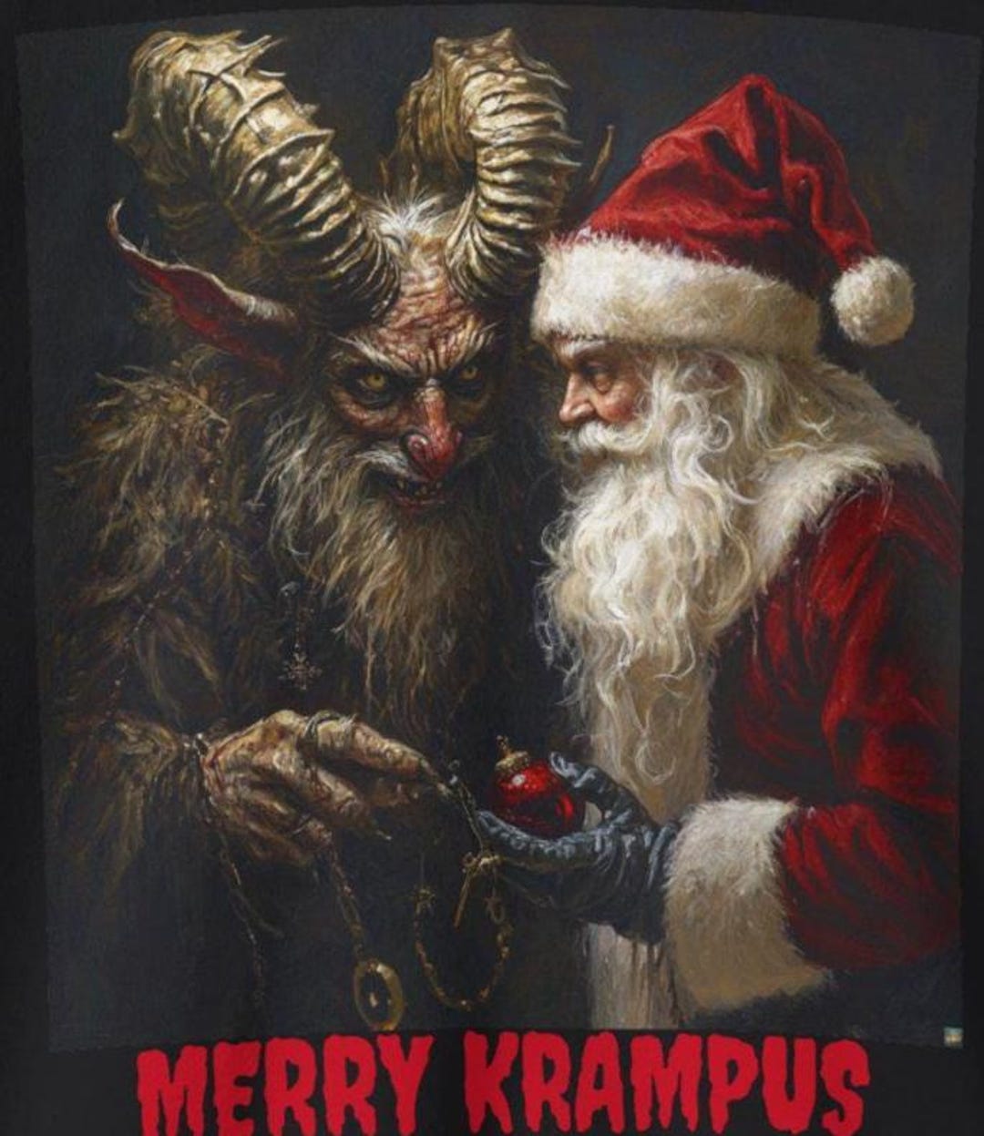 Merry Krampus, Dark Christmas Sweatshirt, Santa and Krampus Ugly ...