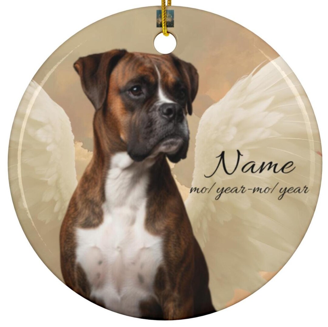 Personalized Brindle Boxer Angel Ceramic Memorial Ornament, Custom ...