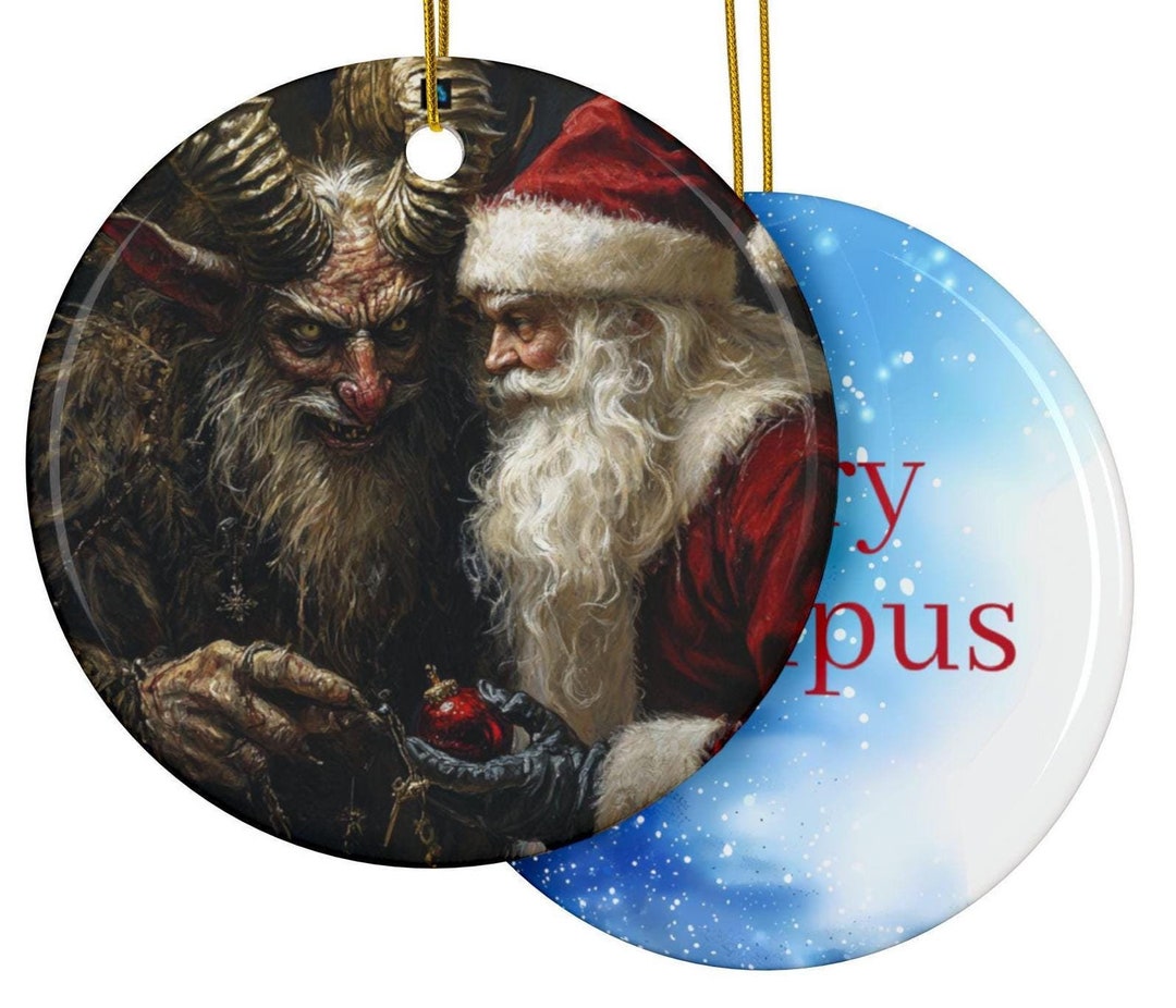 Santa and Krampus Design Ceramic Ornaments, Merry Krampus Ornament ...