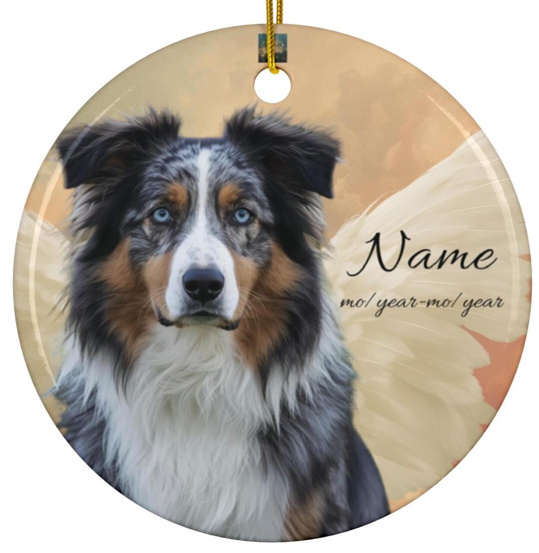 Personalized Australian Shepherd Angel Ceramic Ornament, Custom Aussie ...
