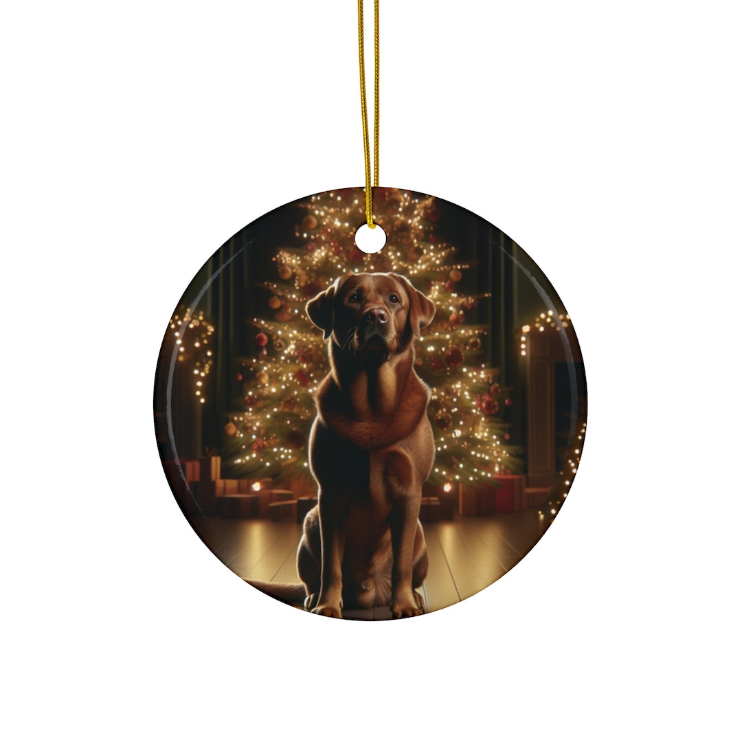 Chocolate Labrador Christmas Decoration, Ceramic Holiday Dog Ornament ...