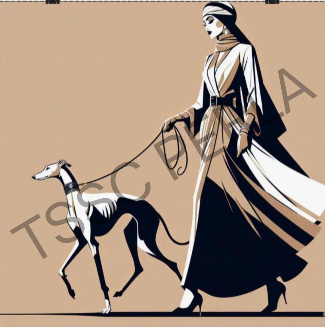 Erté-inspired Art Deco Lady & Greyhound Print No. 1, Glamorous Vintage ...