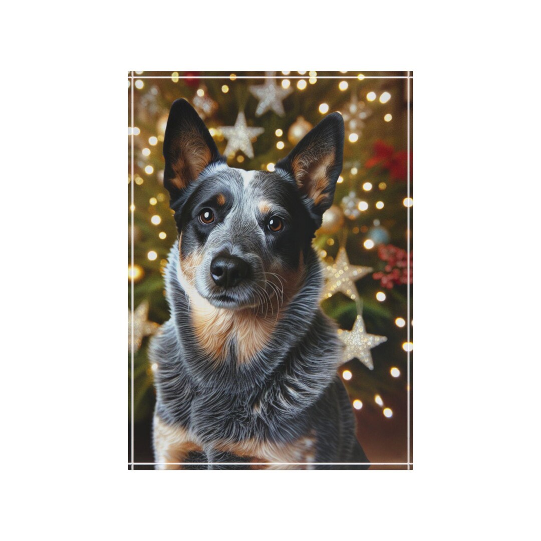 Personalized Blue Heeler Photo Block Sitting in Front of Christmas Tree ...