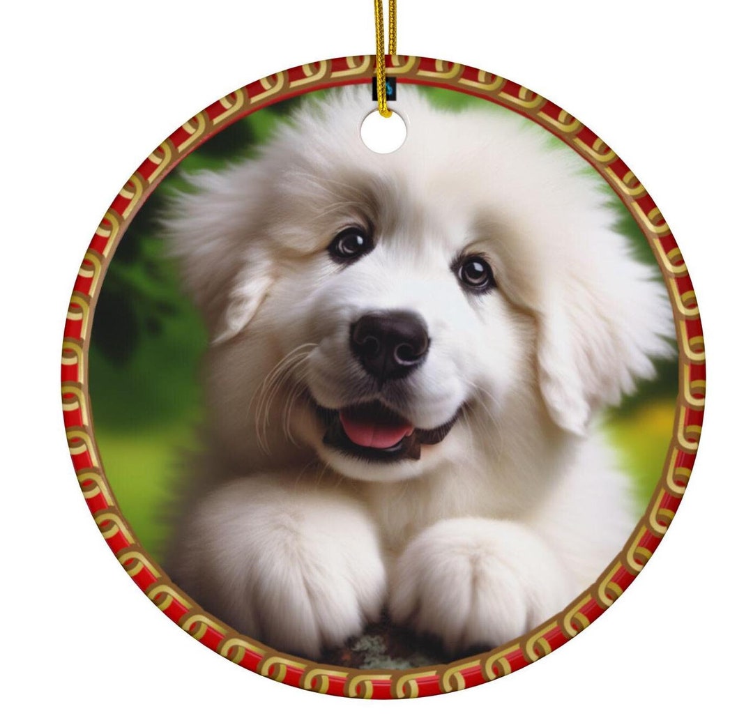 Personalized Great Pyrenees Puppy Ornament, Double-sided, Black White ...