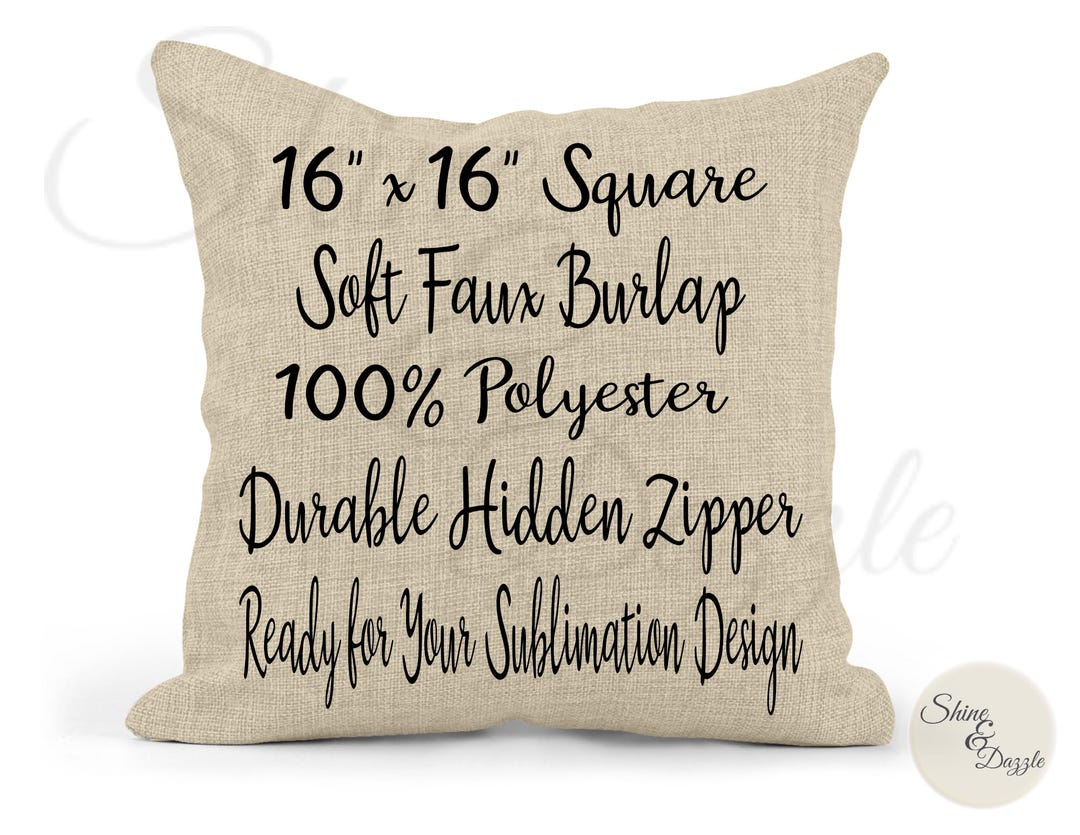 Faux Burlap Sublimation Blank Pillow Cover | Zippered 16" X16" Throw ...