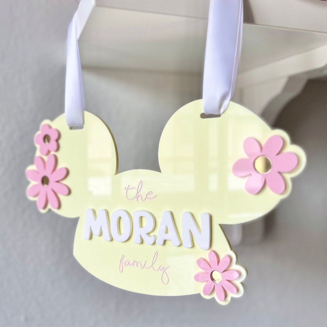 Custom Mouse Hat Stroller Tag, Magical Family Vacation Sign, Boho ...