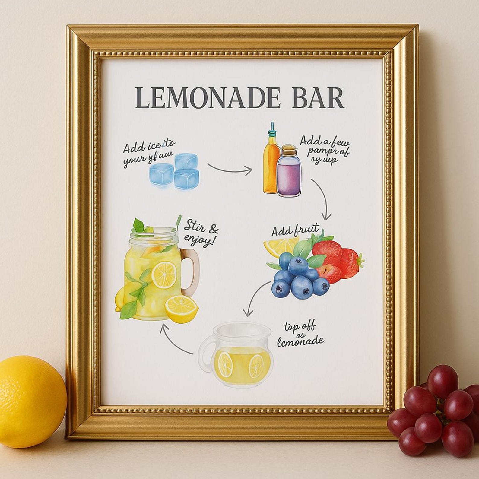 Lemonade Bar Sign Printable, DIY Lemonade Drink Station, DIY Lemonade ...