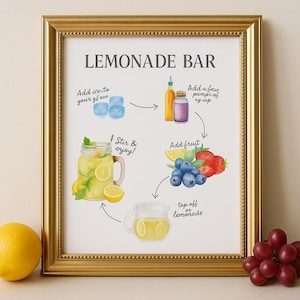 Lemonade Bar Sign Printable, DIY Lemonade Drink Station, DIY Lemonade ...