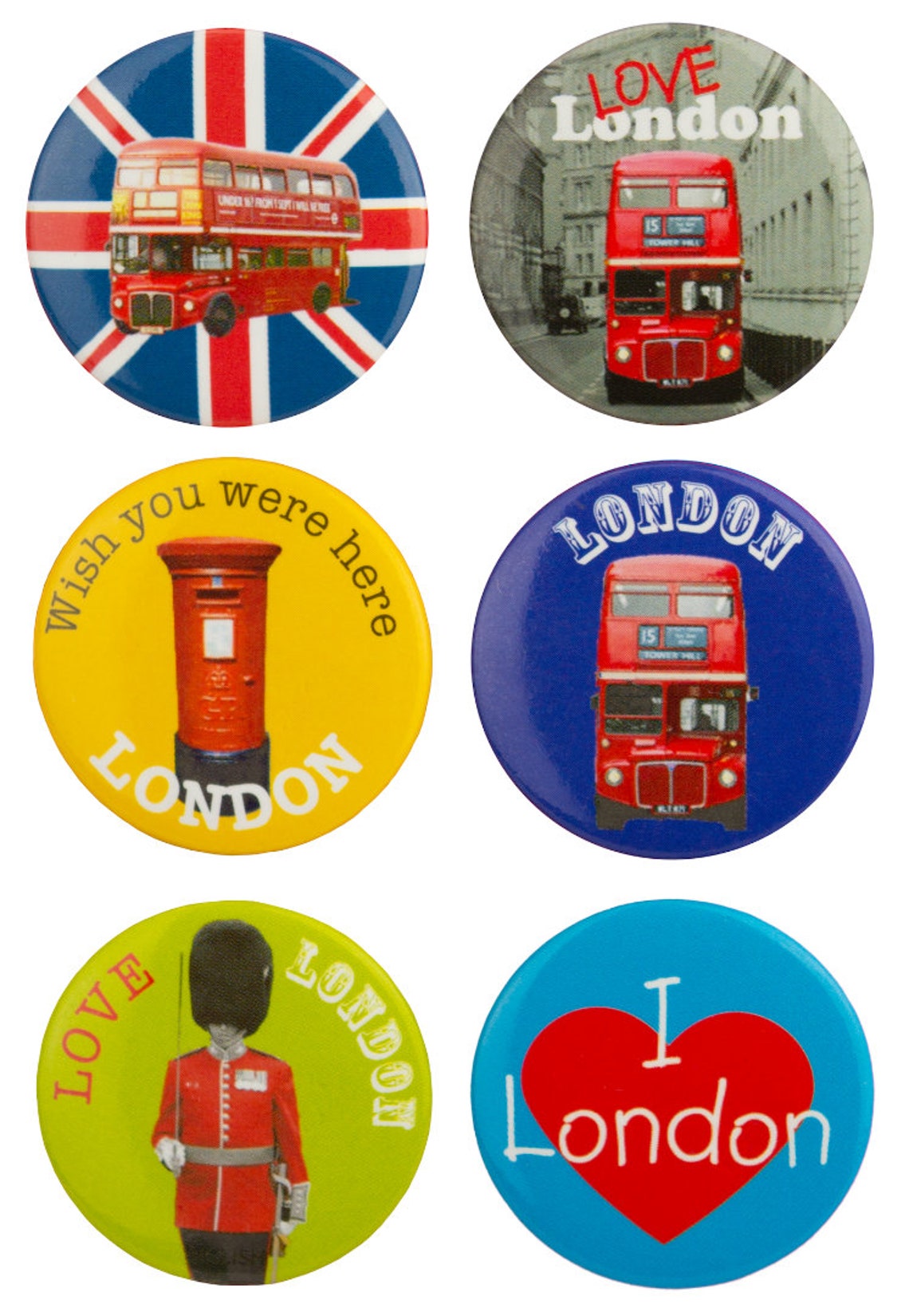 London Pin Badges Set of 6 With Bus Post Box Queens Guard | Etsy
