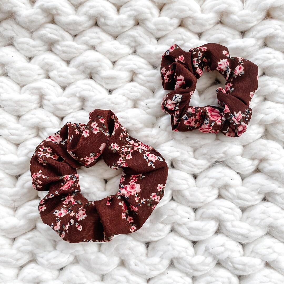 Dark Maroon Floral Regular + Mini Matching Scrunchie | Scrunchie Haven ...