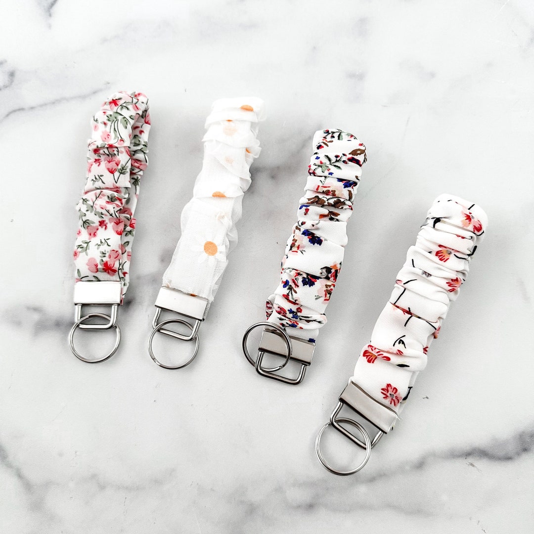 Florals Scrunchie Wristlet Keychain Keyring Keyfob | Silver Hardware ...