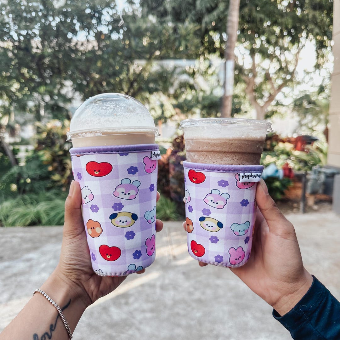 Purple Cute Kpop Characters Iced Cold Cup Sleeve Made With Neoprene ...