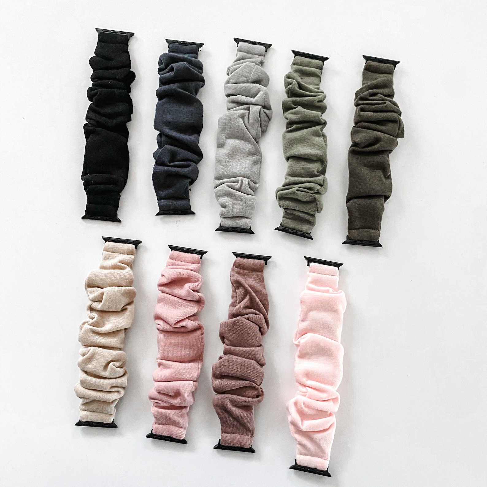 ADJUSTABLE Length Apple Watch Scrunchie Band Cotton Solid Colors Black ...
