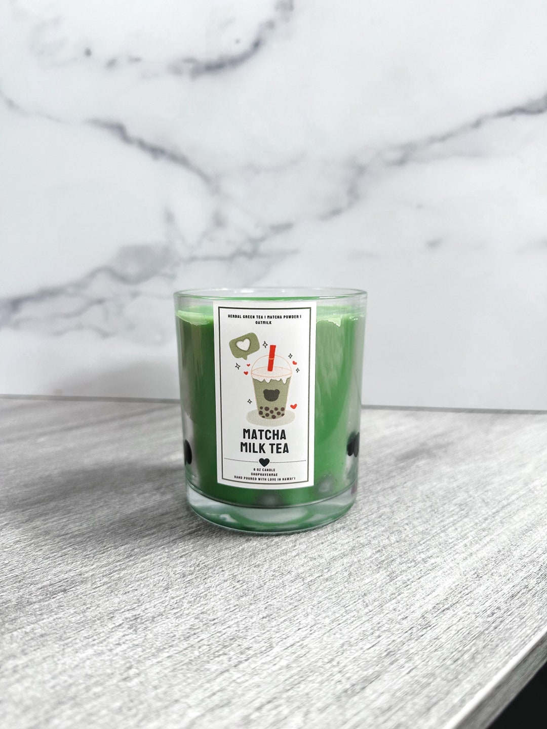 Matcha Green Tea Milk Tea Boba Bubble Tea Scented Wood Wick Candle ...