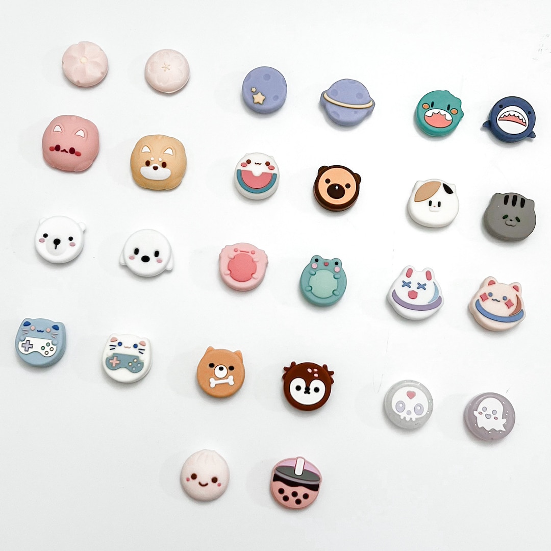2PCS Kawaii Animals Boba Buns Moon Skull Ghost Cat Nintendo Switch ...