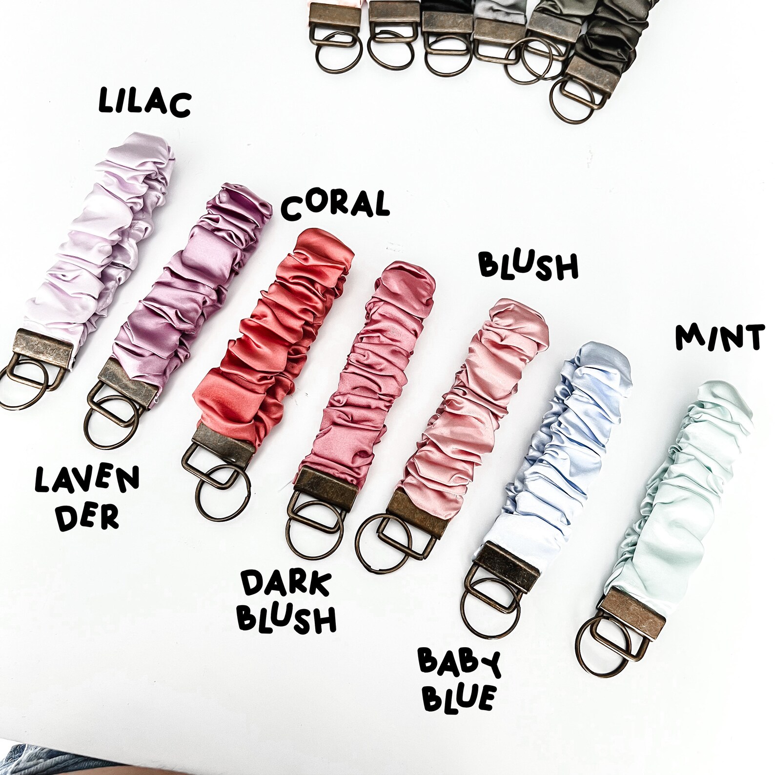 Satin Scrunchie Wristlet Keychain Keyring Keyfob | Bronze Hardware ...