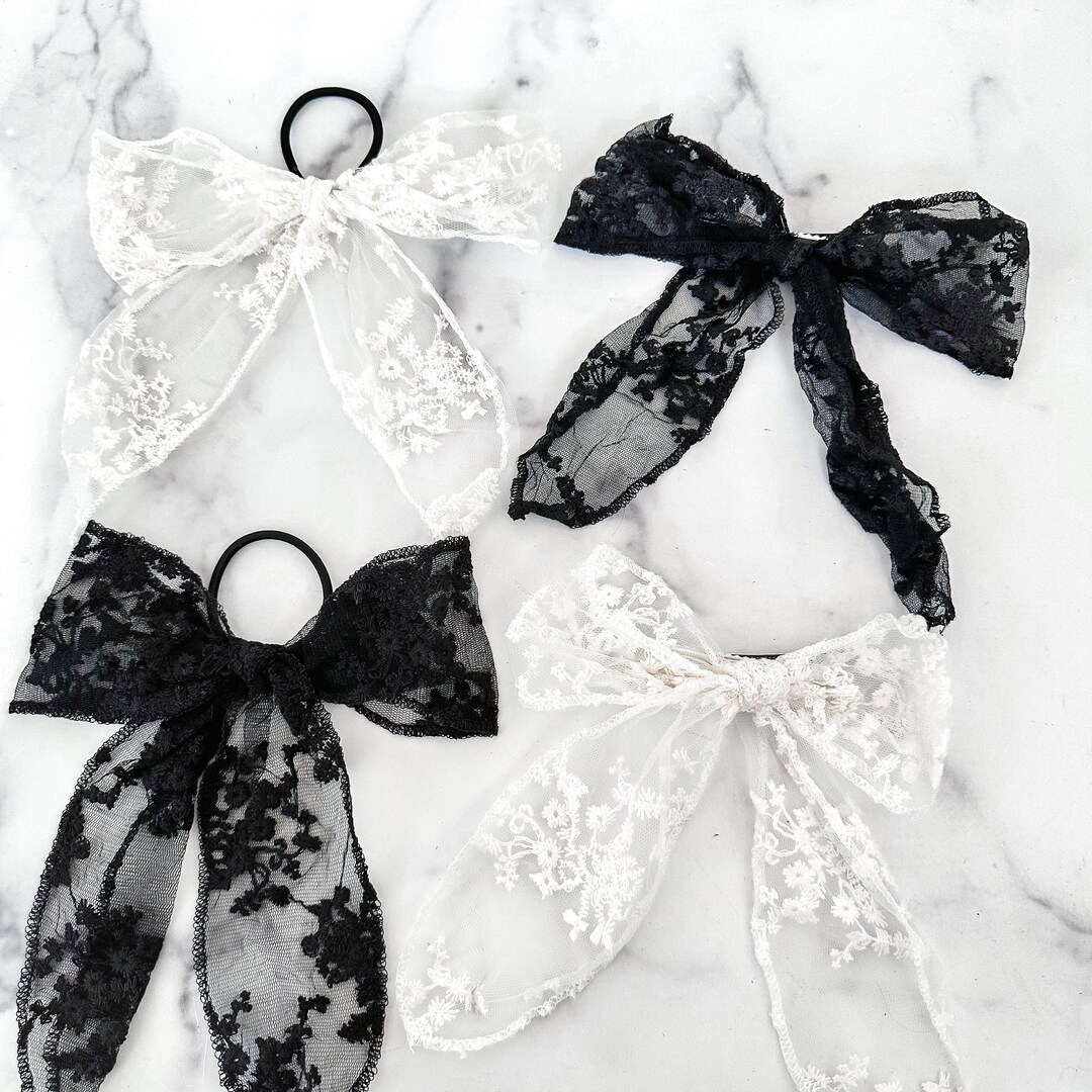 Floral Lace Cream or Black Hair Tie or Hairclip | Scrunchie Haven ...