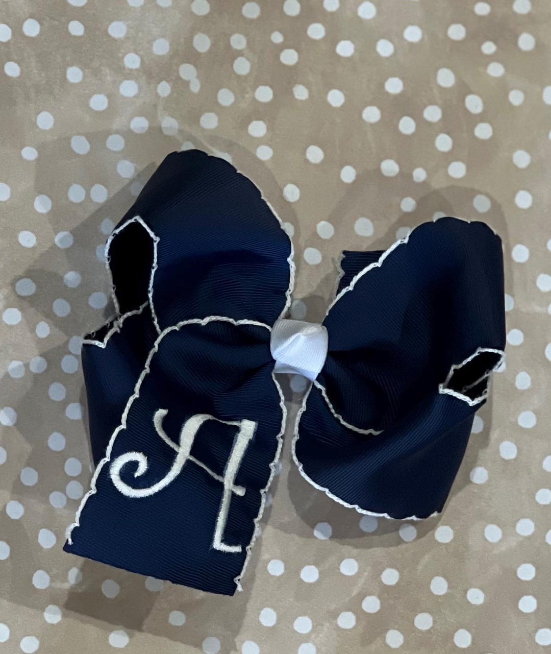 Large Navy Moon Stitch Monogram Hair Bow - Etsy