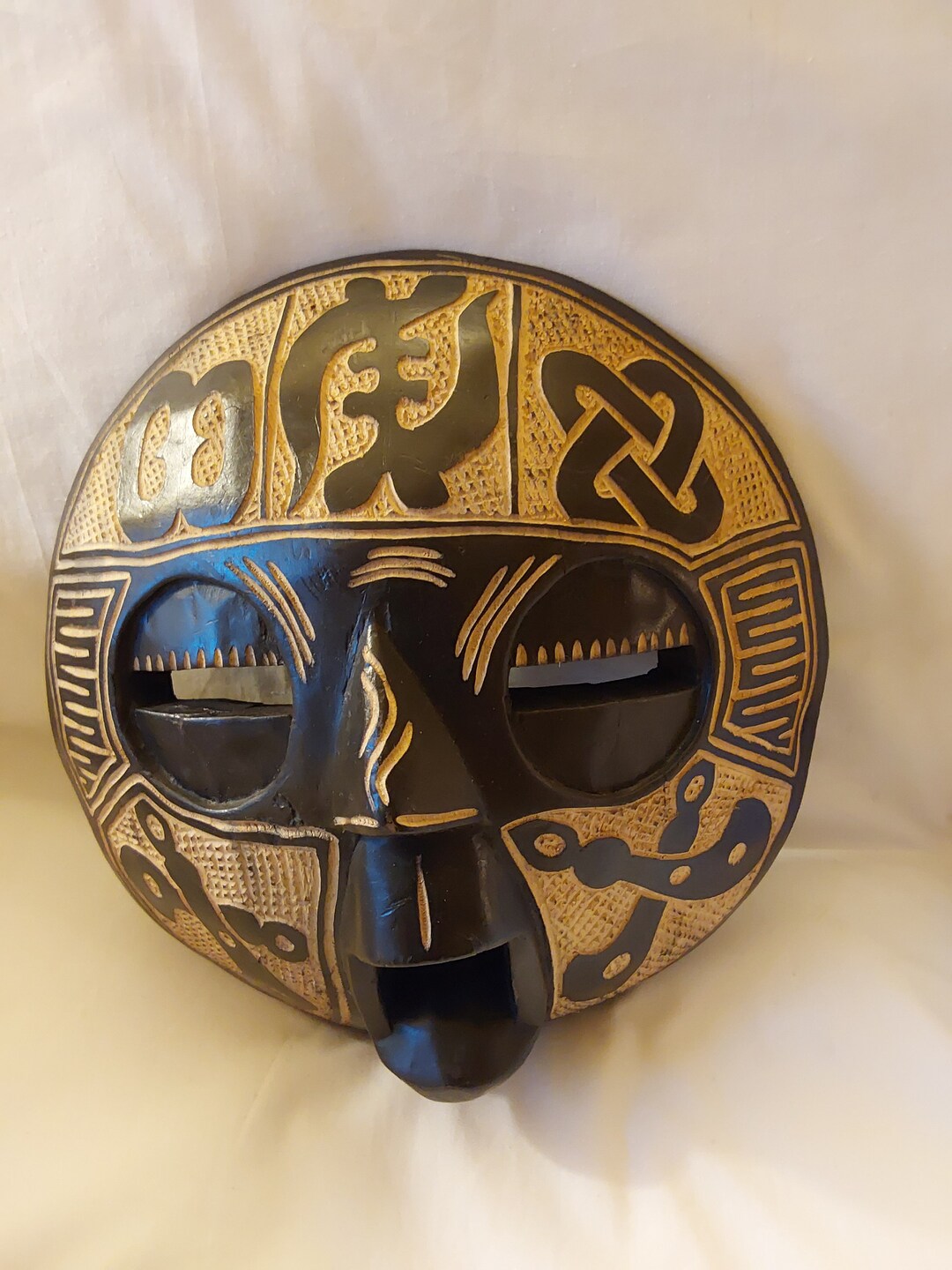 Round Chiseled African Gyename Mask - Etsy