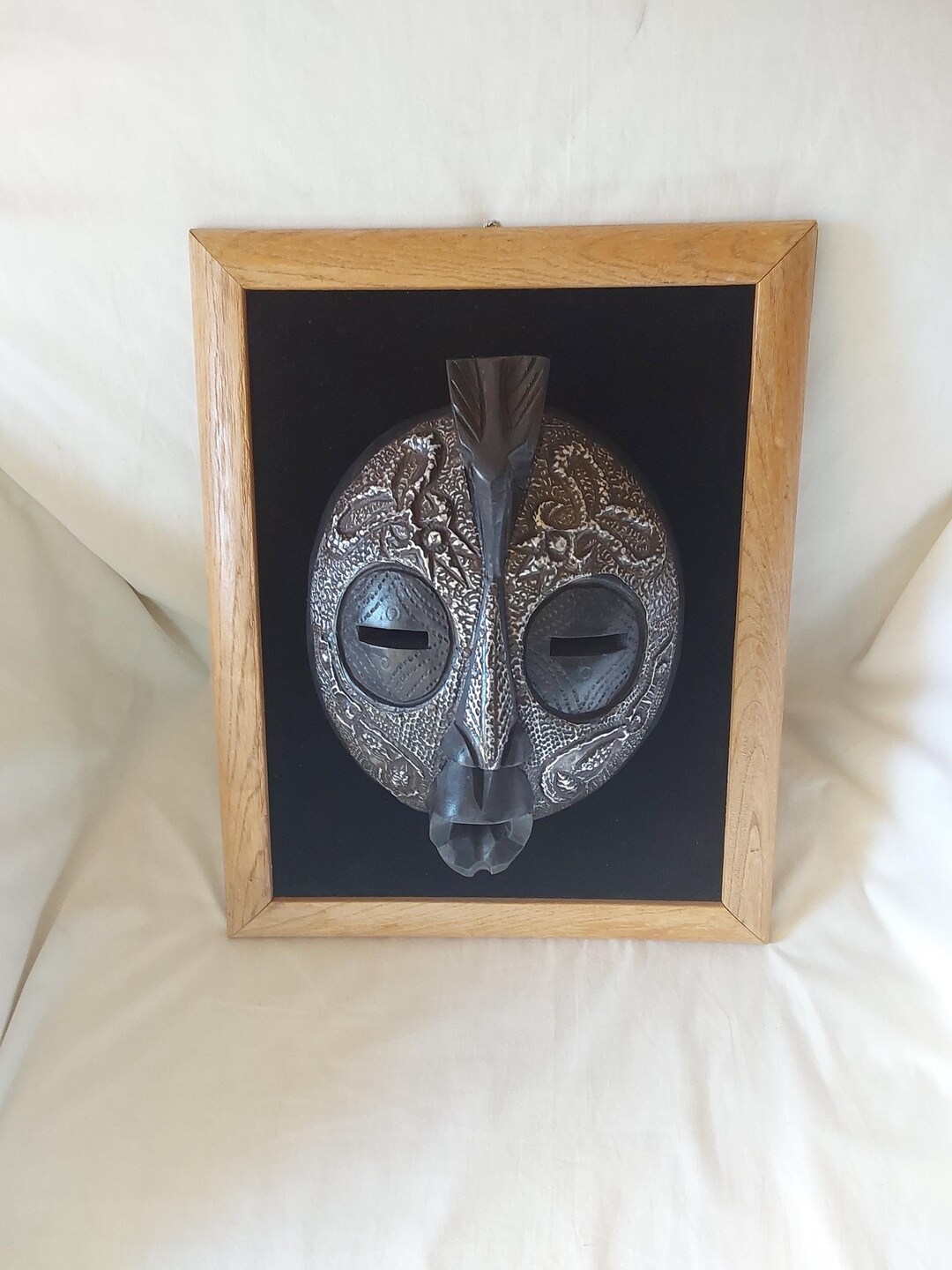 African Framed Mask With Metal Face Endurance Symbols - Etsy