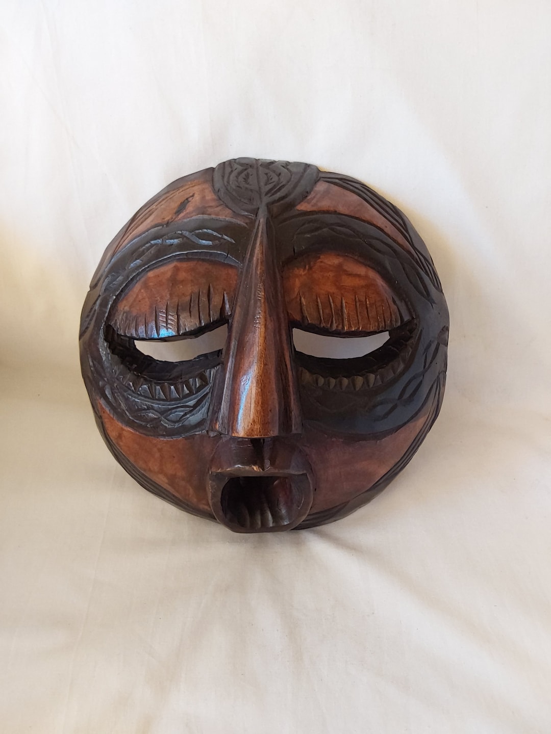 African Hand Carved Round Mask for Wall - Etsy