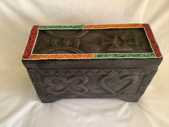 African Beaded Jewelry Box With Kente Lining | Etsy