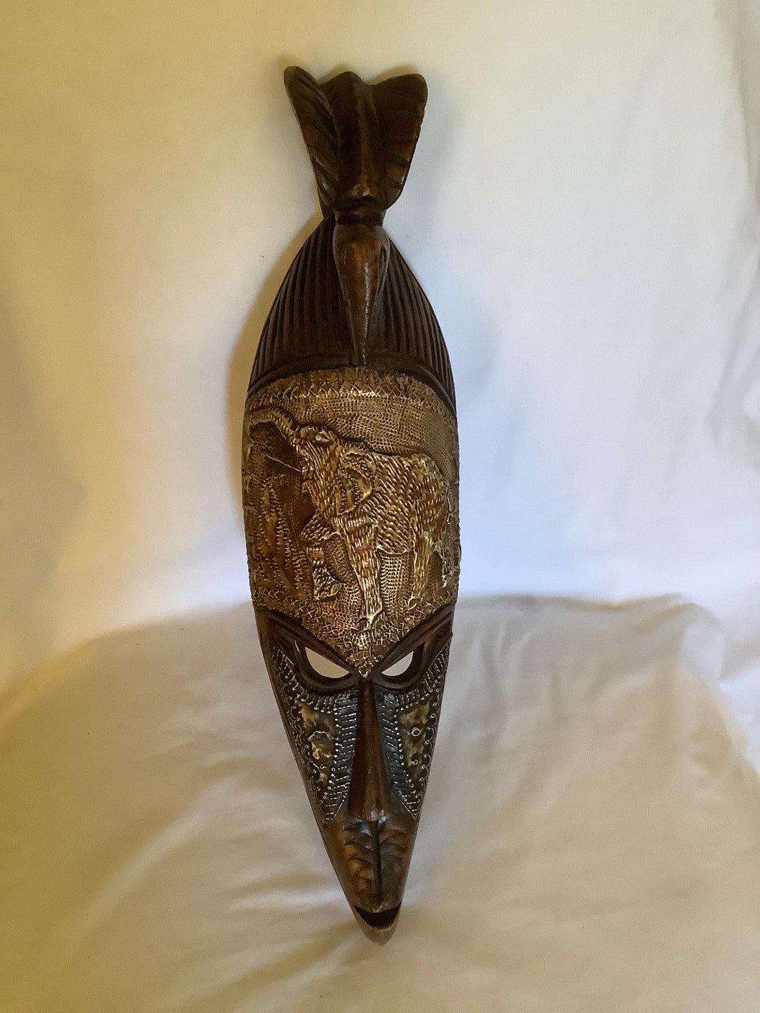 African Bird Mask With Metal Elephant Design on Face - Etsy