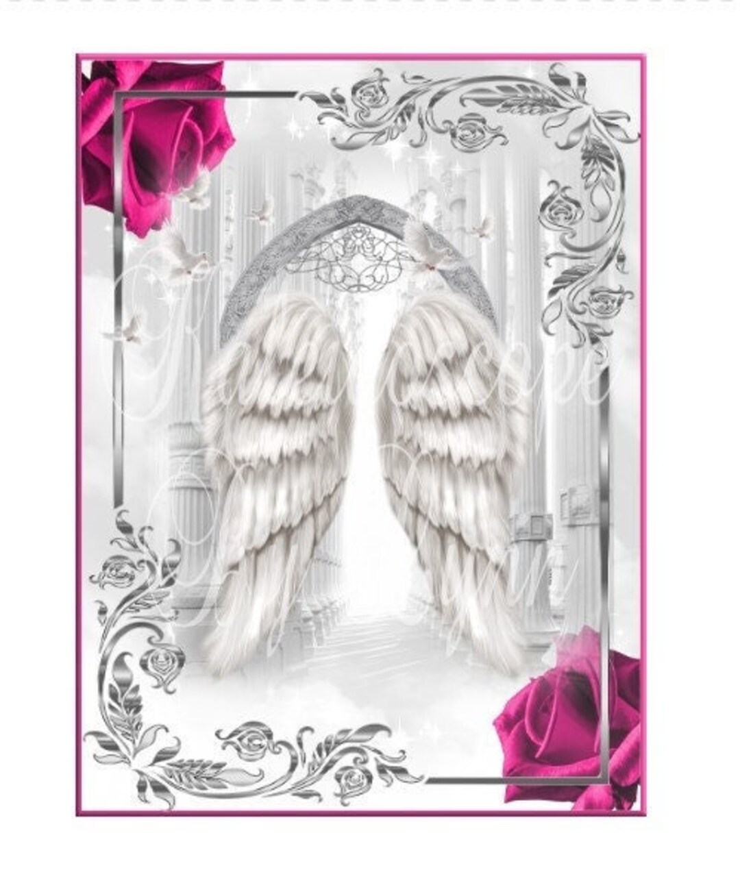 Pink Rose Frame Background Memorial PNG Add Photo Template for Funeral ...