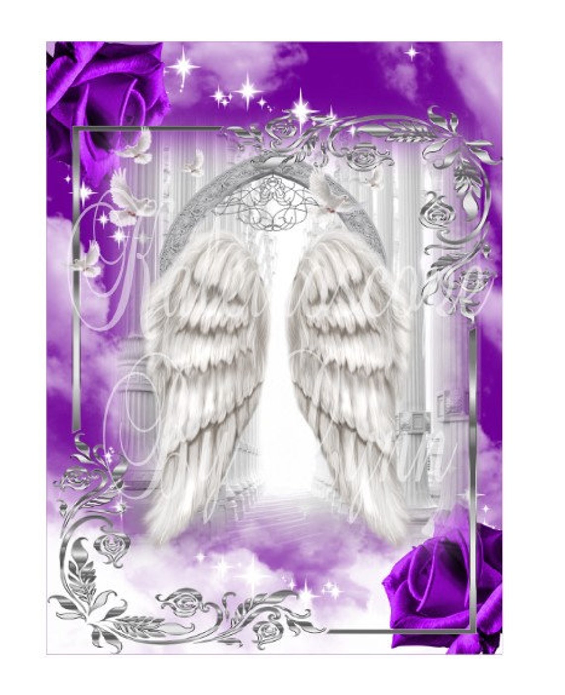 Purple Rose Frame Background Memorial PNG Add Photo Template - Etsy
