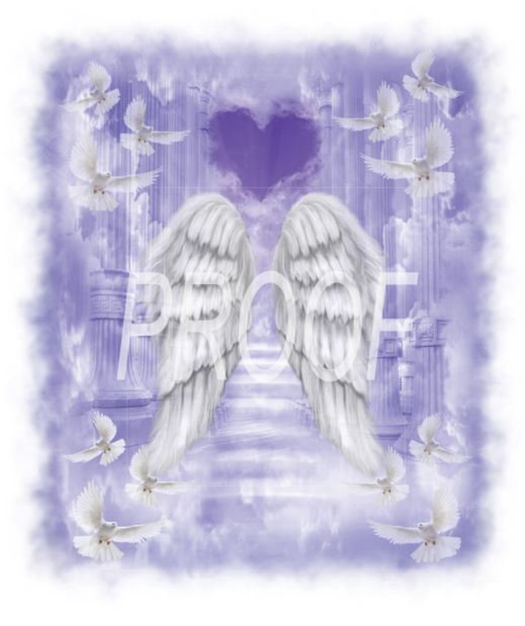 Purple Heart in Clouds Heaven Memorial PNG Drop in Photo for Funeral ...