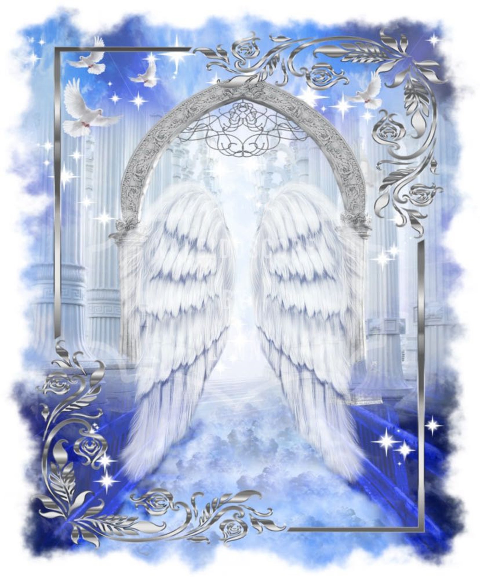 Blue Heavens Gate Angel Memorial PNG Add Photo Rest in Peace Template ...