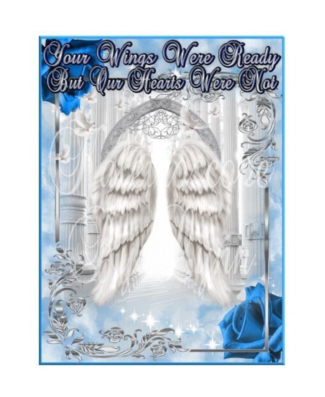 Blue Rose Frame Background Memorial PNG Add Photo Template for Funeral ...