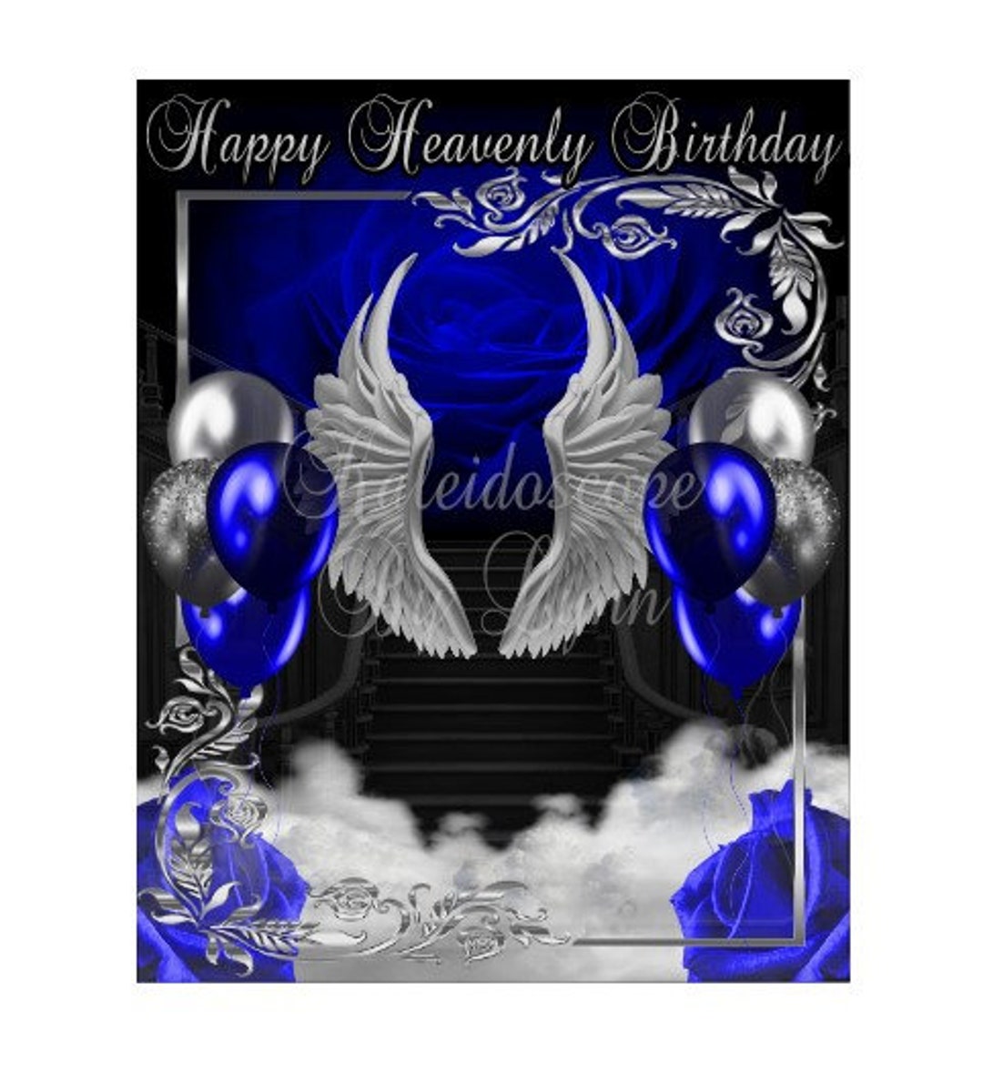 Happy Heavenly Birthday Blue Rose and Silver Memorial PNG Add Photo ...