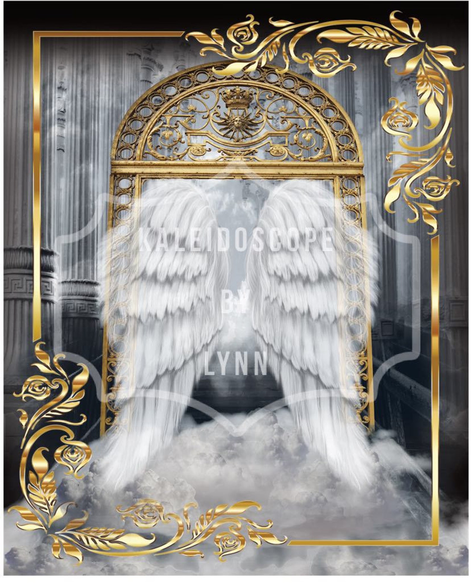 Black and Gold Heaven's Gate Angel Memorial PNG Add Photo Template for ...