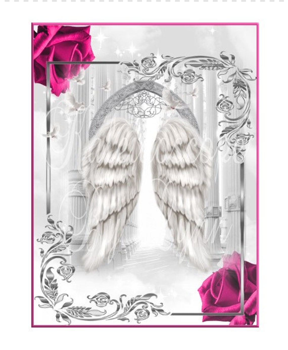 Pink Rose Frame Background Memorial PNG Add Photo Template for - Etsy